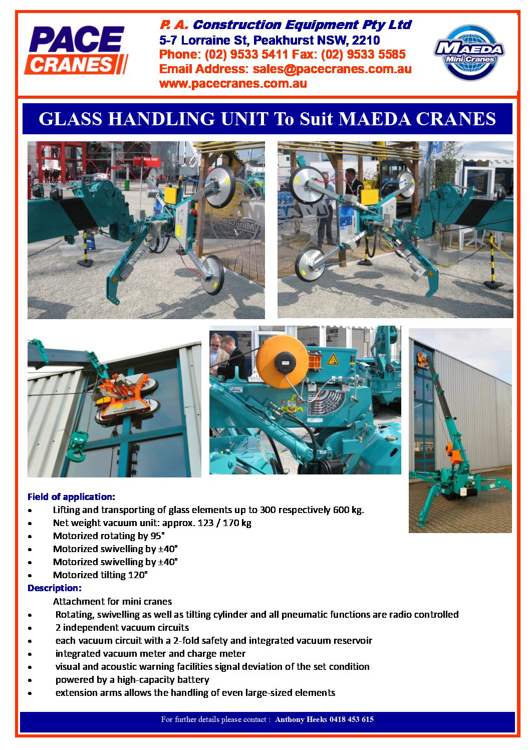 Glass Handling Unit Flyer • Pace Cranes